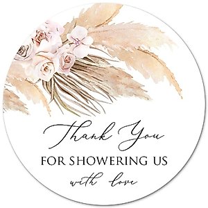 2" Round Pampas Grass Thank You Favor Stickers - Set of 40
