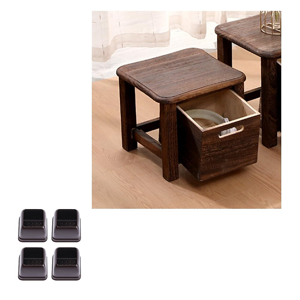 Lizipai Chestnut brand short stool wooden stool, solid wood stool, small short stool, shoe changing stool, solid wood stool, short stool, bench, adult portable heavy stool, (brown)