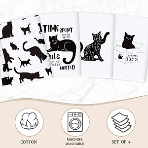Vesici 4 Pieces Funny Cat Kitchen Towels Cute Cat Theme Dish Towels Set Absorbent Kitchen Tea Towels Farmhouse Decorative Hand Towels for Housewarming, Birthday, Christmas Towels, Pet Lover Fun Gift