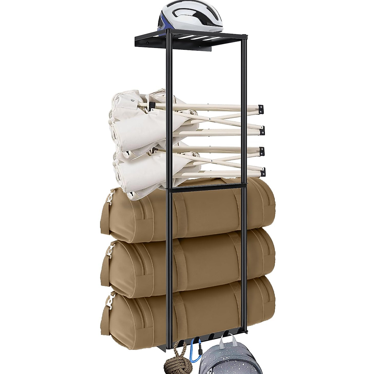 Camping Chair Rack for Garage Storage, Metal Camping Chair Wall Storage for Garage, Garage Storage Racks Wall Holder, Garage Chair Organizer with 5 Hooks, Garage Wall Shelving for Beach Chair Umbrella