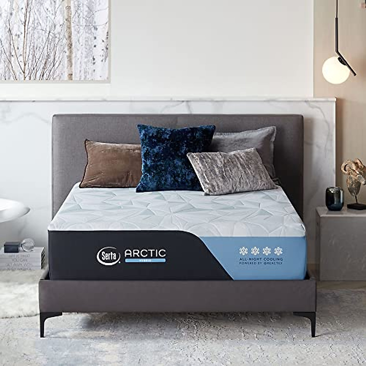 Serta Arctic Premier- 14.5" King Plush Mattress, USA Built, 100-Night Trial, CertiPUR-US Certified,White/Navy Blue