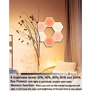 Hexagon Lights, RGB Hexagon Wall Lights with Remote, Smart Hexagonal Wall Panels, Touching LED Wall Lights with USB-Power, Splicing DIY Color-Changing Gaming Lights Used in Gift, Bedroom Decor-6 Packs
