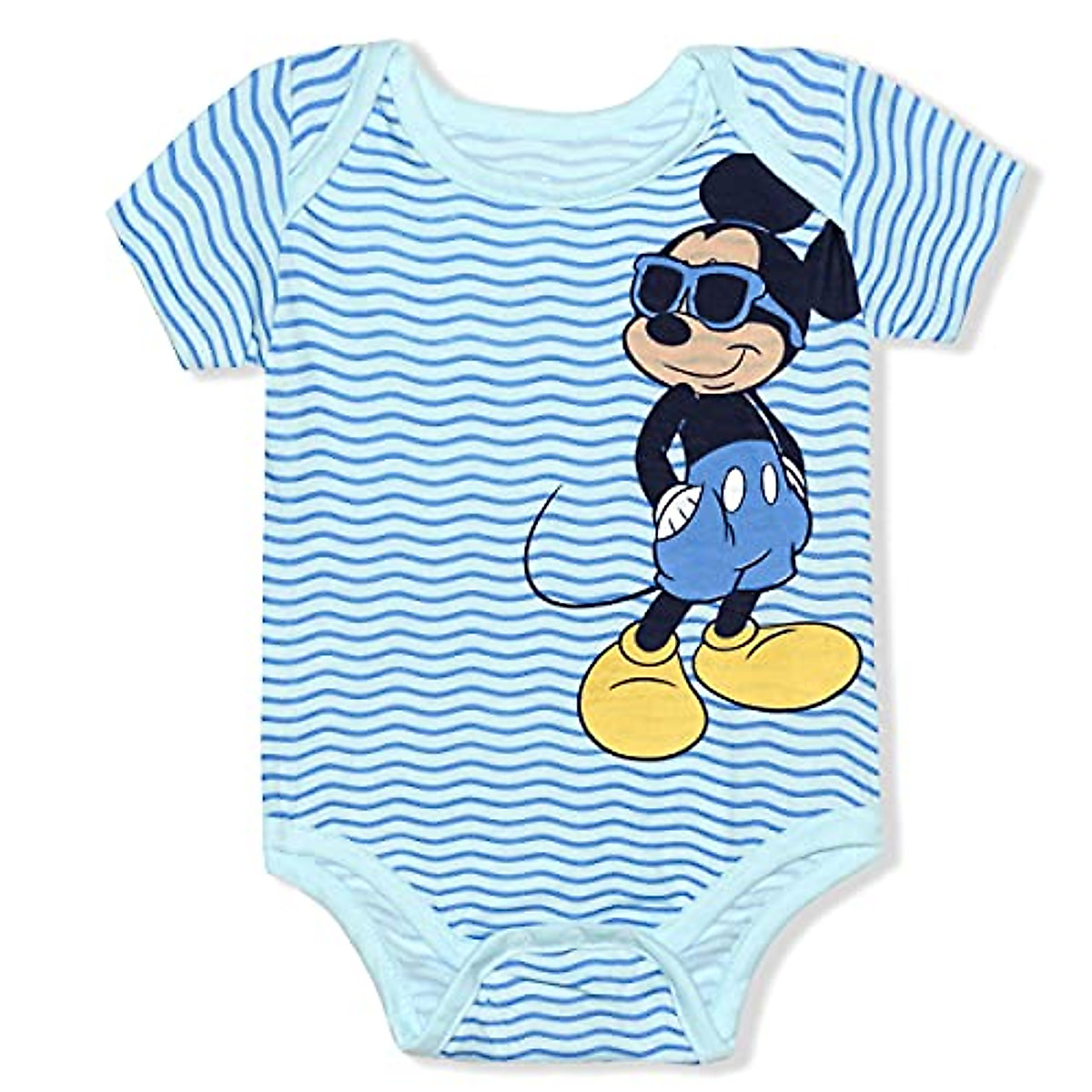 Disney Mickey Mouse Boys 3 Pack Short Sleeve Bodysuit for Newborn – Blue/White/Grey