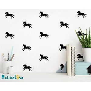 DXLING 32pcs/Set Metallic Equestrian Horse Wall Stickers Vinyl Wall Decals Decor Kids Room Living Room Wallpaper Removable Mural SA525 (Black)