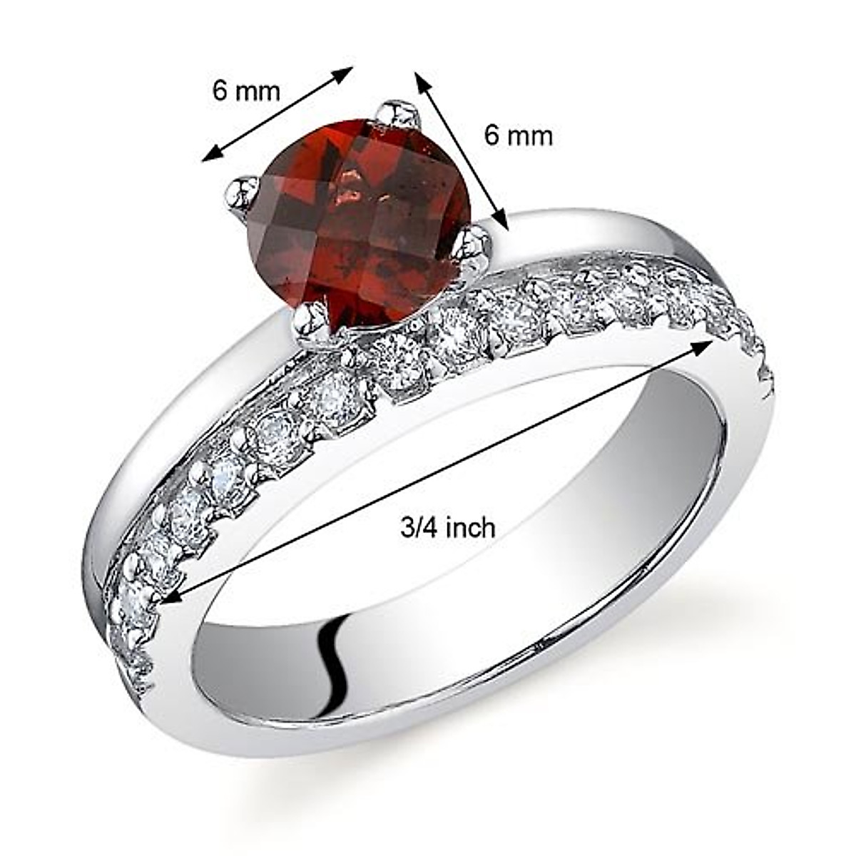 PEORA Garnet Promise Ring in Sterling Silver, 1 Carat Round Shape, Comfort Fit, Size 6
