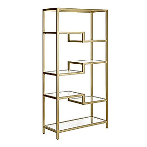 Henn&Hart 68" Tall Rectangular Bookcase in Brass, for Home Office, Living Room