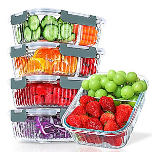 KOMUEE Glass Meal Prep Containers 2 Compartments, 5 Packs 36 oz, Airtight Glass Lunch Bento Box with Lids, Glass Food Storage Containers, BPA Free, Microwave, Freezer and Dishwasher Friendly