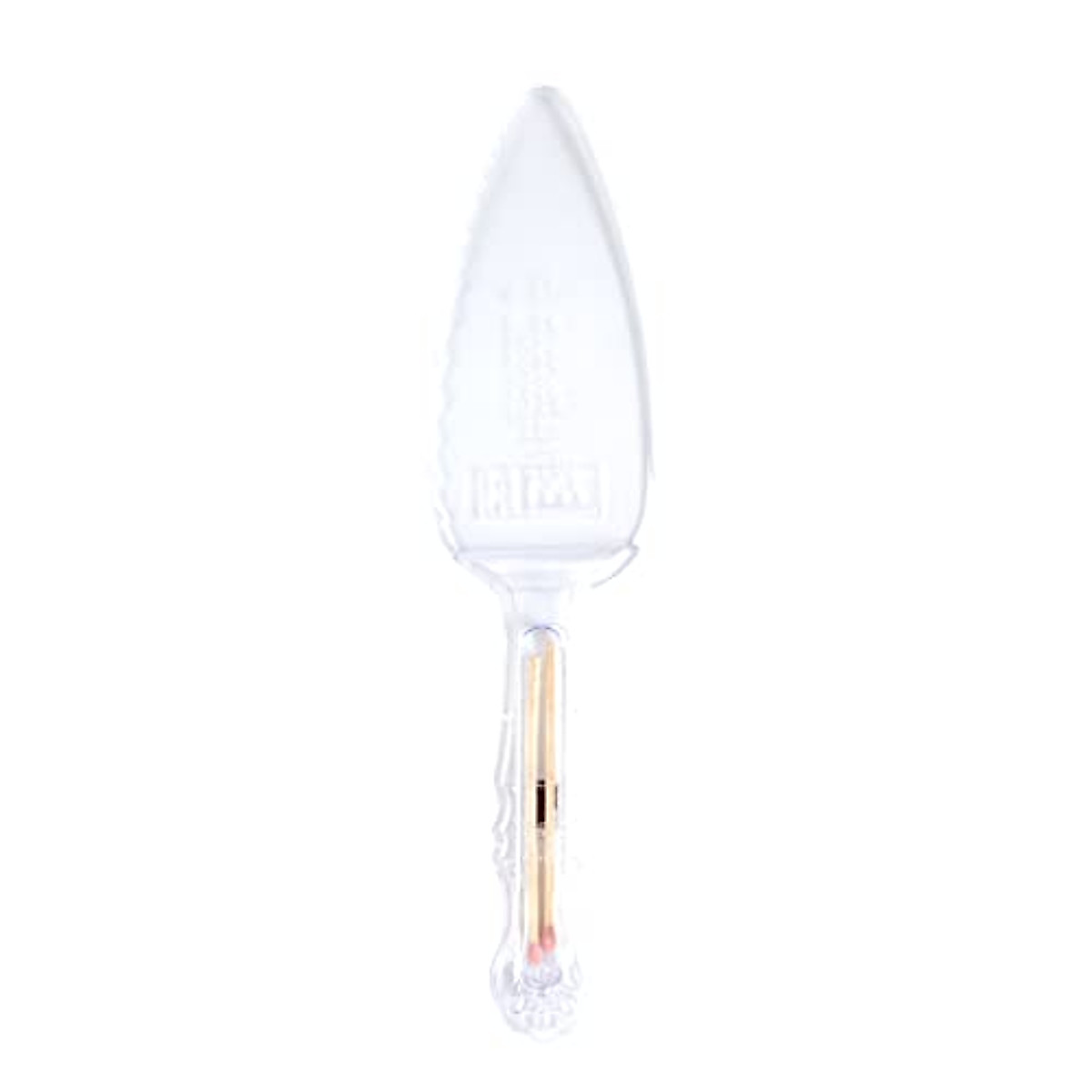 Restaurantware Pastry Tek 9.4 x 2.2 Inch Cake Server With Matches 1 Serrated Edge Dessert Server - Sliding Storage Compartment Disposable Clear Plastic Pie Server Matches Included