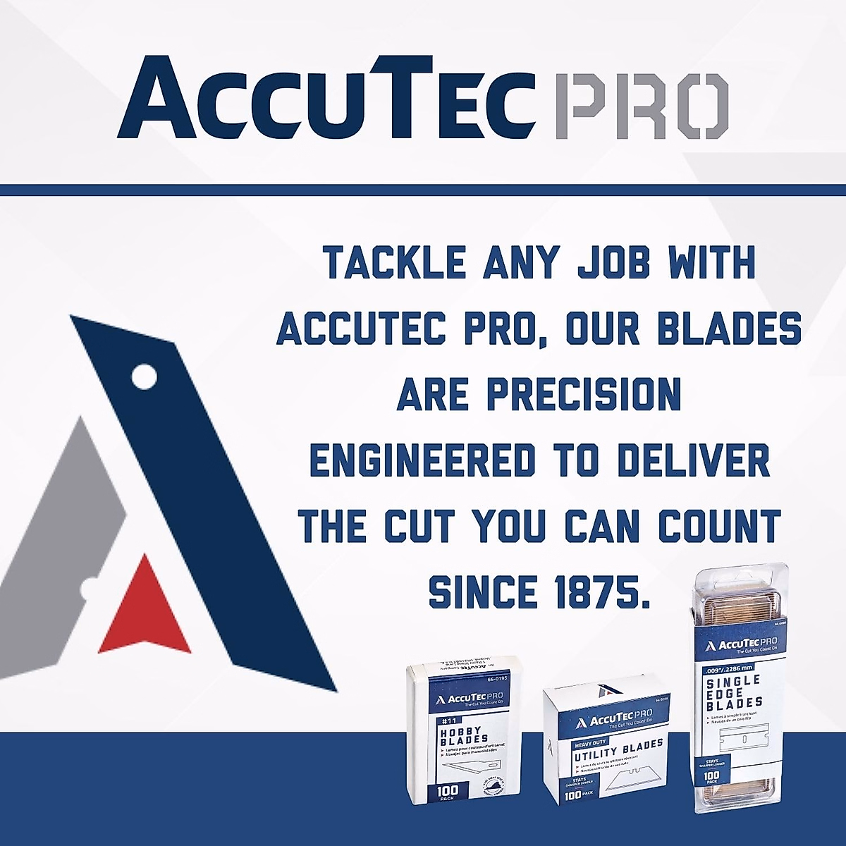 AccuTec Pro Single Edge Aluminum Backed Razor Utility Blades - 100-Pack - .009" Made of High Carbon Steel for Extra Durability and Long Life - APBL-7000