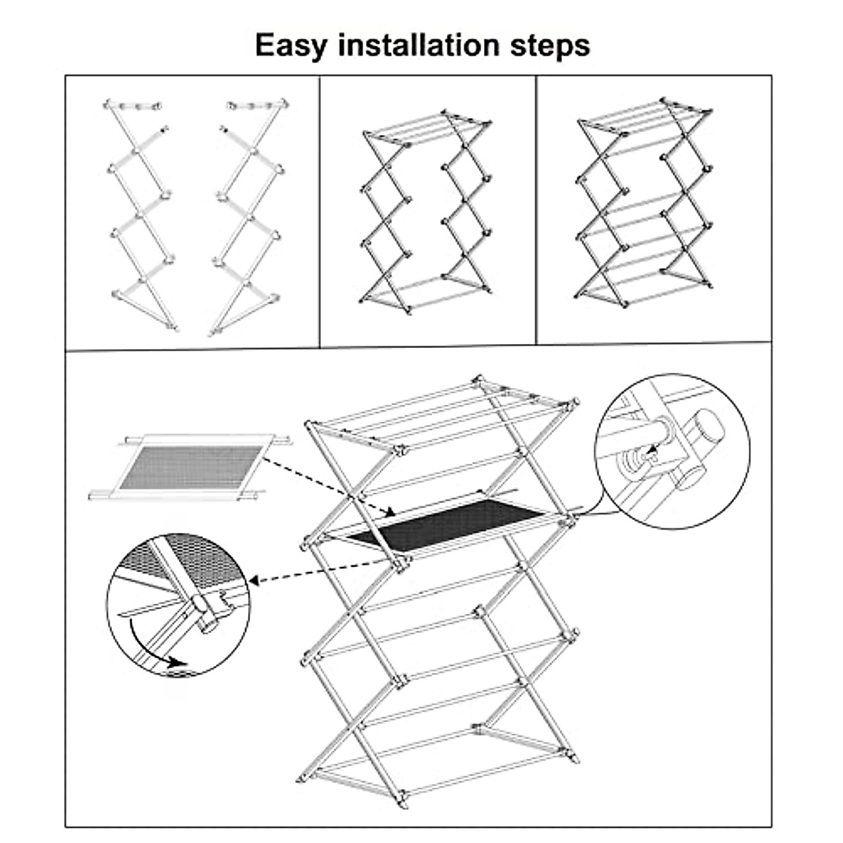 Clothes Drying Rack, Heavy Duty Metal Drying Rack Clothing, Foldable Oversize Wooden Look Laundry Drying Rack for Drying Clothes, Space Saving, Portable Indoor Outdoor Use 40.2" x 27.6" x 14.4"