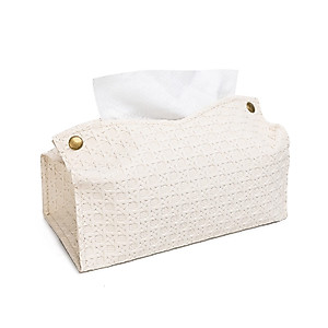 Agirlvct Tissue Box Cover, Modern PU Leather Rectangular Tissue Holder, Weaving Pattern Wipes Holder for Bathroom Living Room Bedroom Vanity Countertop Office Tabletop Desk Car Home(Beige)