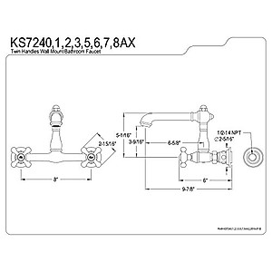Kingston Brass KS7241AX English Country Bathroom Faucet, Polished Chrome, 10.31 x 5.06 x 2.31