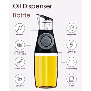 KITLAB Oil Dispenser Bottle, 8.5oz Olive Oil Dispenser Oil Sprayer, Clear Glass Refillable Oil and Vinegar Dispenser Bottle with Measuring Scale Pump for Kitchen, Cooking, Salads, Baking Frying