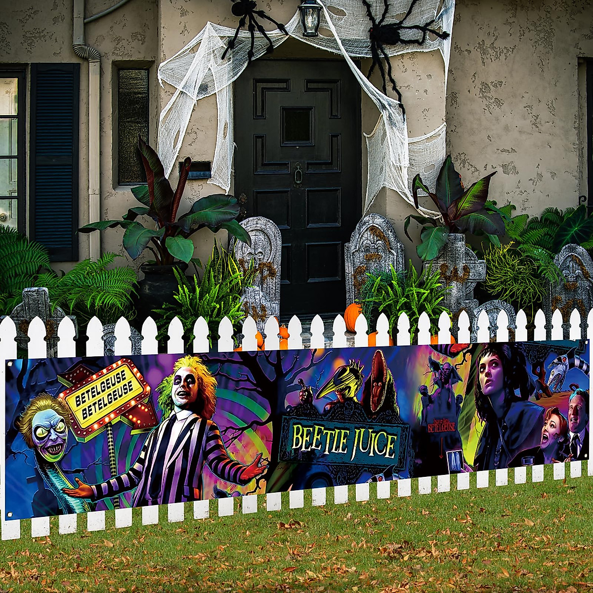 Large Scary Creepy Halloween Banner for Fence Classic Movie Role Horror Halloween Party Decorations and Supplies for Home