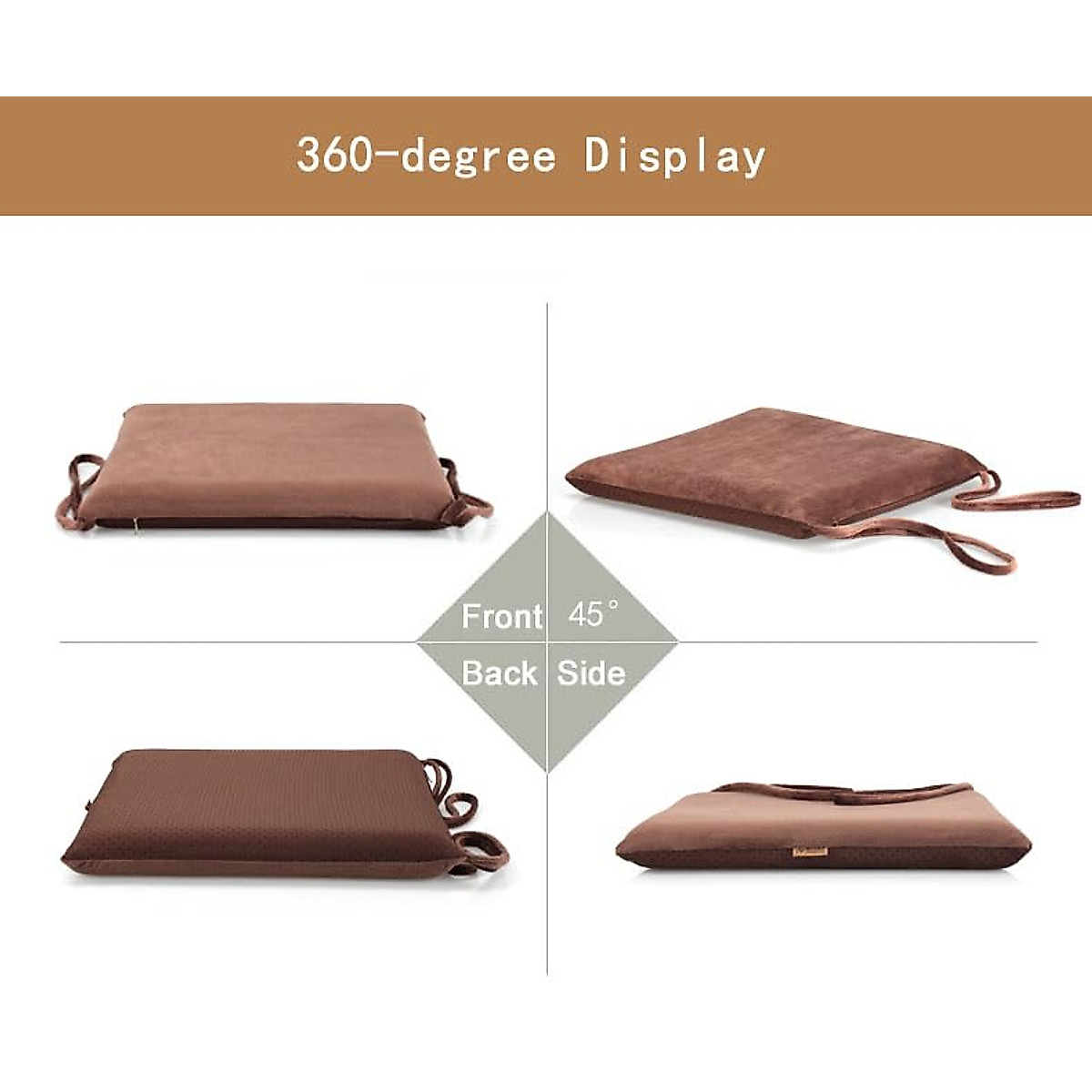 Augld Square Chair Seat Cushion Memory Foam Chair Cushion for Kitchen, Dining,Office or Car 16x16 in Black