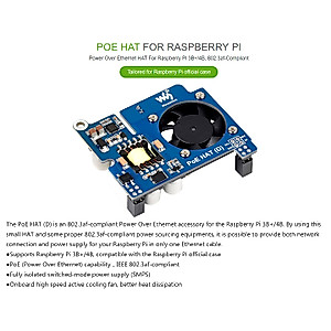 Power Over Ethernet HAT (D) for Raspberry Pi 4B/3B+, PoE HAT Board with Cooling Fan, Support IEEE 802.3af-Compliant, 5V 2.5A PoE Power Output,Compatible with Official Raspberry Pi 4B/3B+ Case
