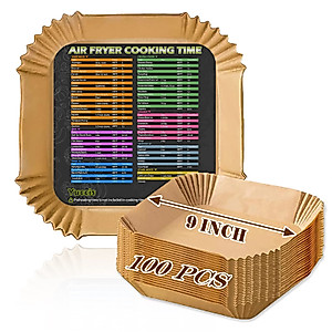 Air Fryer Disposable Paper Liner, 9 Inch Square Parchment Paper Liner 100PCS, Non-Stick Oil-proof Parchment Paper and Baking Paper for Baking