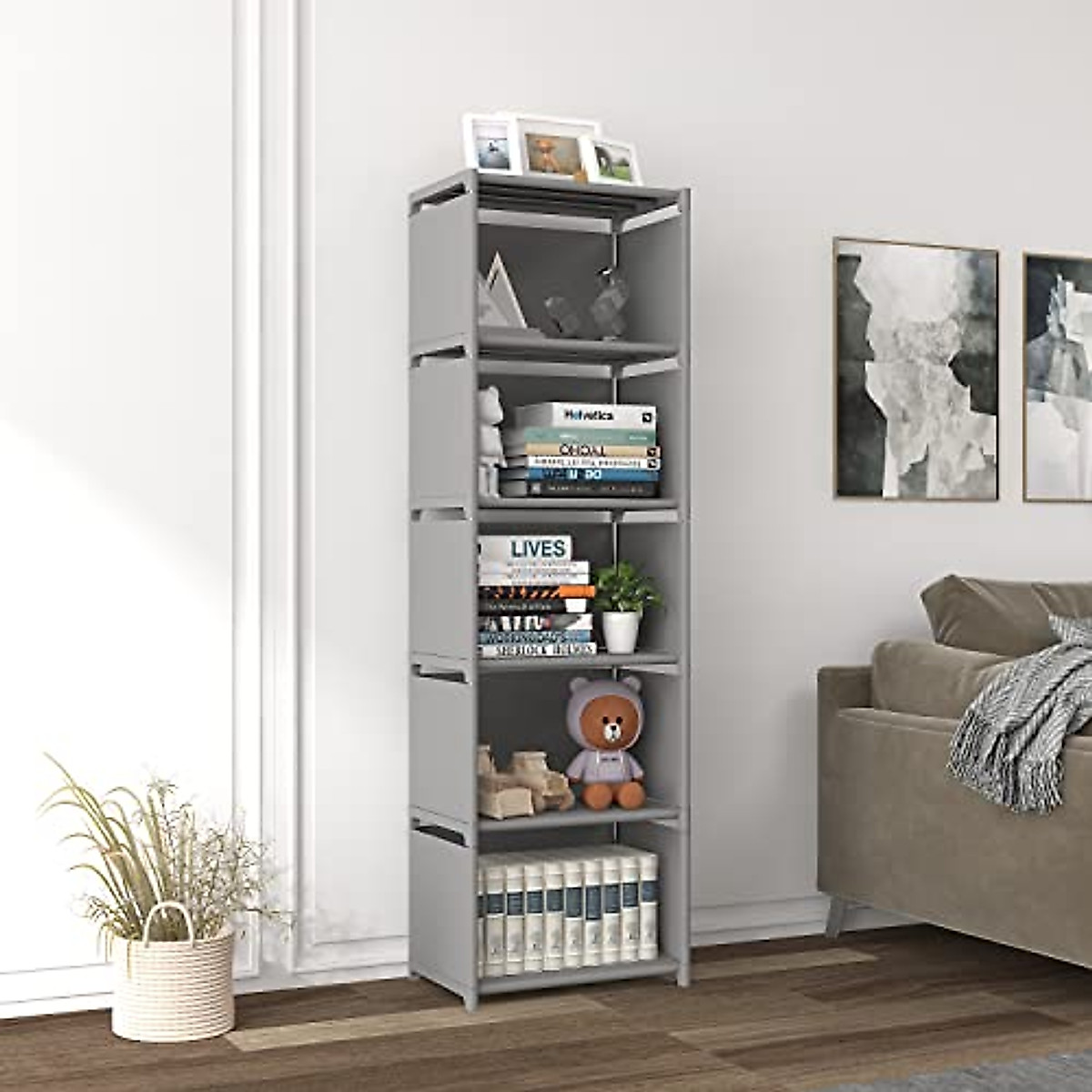 Rerii Cube Storage Shelves, 5 Cubes Closet Bedroom Organizer, Bookshelf Bookcase for Bedroom, Living Room, Small Spaces, 6-Layer