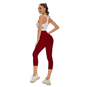 RAYPOSE Womens Workout Capri Leggings for Women with Pockets Plus Size Basic Pants Yoga Gym Casual Summer Fiery Red-M