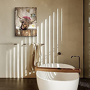 Highland Cow Bathroom Decor Wall Art Farmhouse Cow Bathroom Picture Wall Decor Funny Cattle Painting Framed Modern Artwork for Bathroom Toilets Decor 12x16 inch