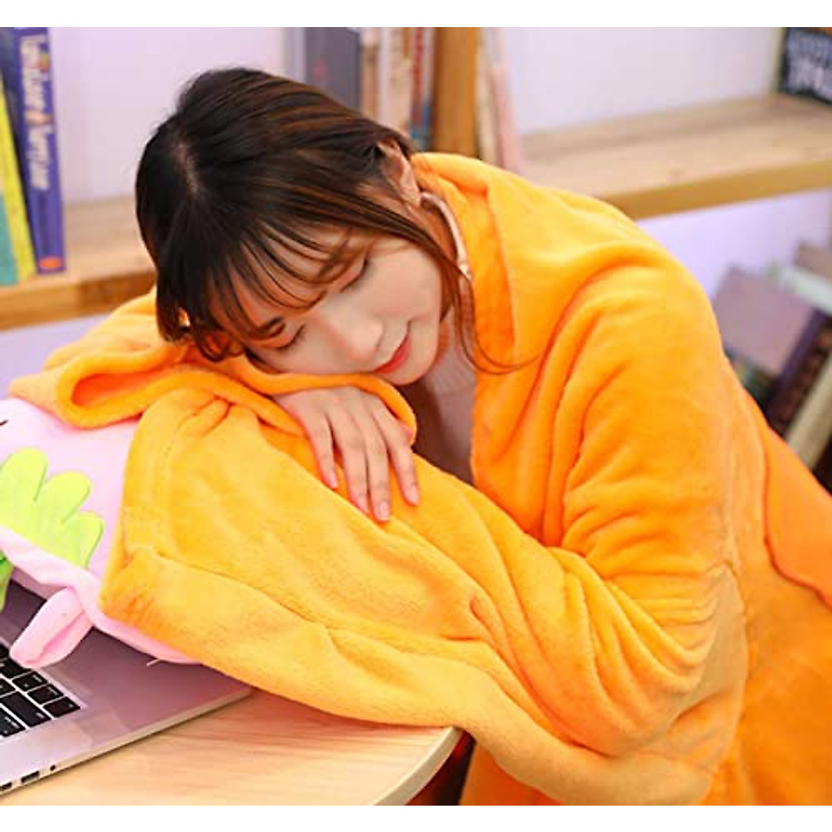 Lee My Plush Wearable Blanket with Sleeves Pocket and Hat, Extra Long Warm Soft and Cozy Functional Cartoon Travel Blanket, Warm and Comfortable Travel Pillow and Blanket Set, duck-35x35cm/14x14in