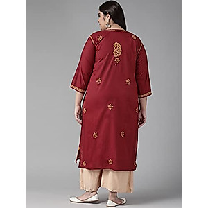Ada Hand Embroidered Indian Traditional Chikan Women's Cotton Kurti Kurta Tunic Dress A188266 (XL, Maroon)