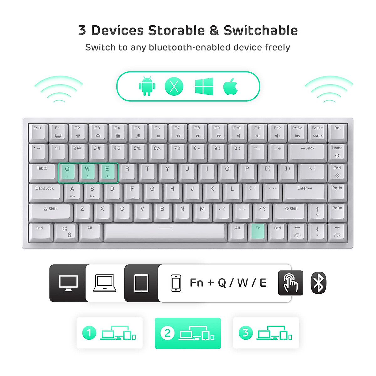 RK ROYAL KLUDGE RK84 Wireless RGB 75% Triple Mode BT5.0/2.4G/USB-C Hot Swappable Mechanical Keyboard, 84 Keys Wireless Gaming Keyboard w/High-Capacity Battery, Tactile Brown Switch