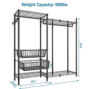 VIPEK V9 Protable Closet Rack for Hanging Clothes, Freestanding Clothes Rack Heavy Duty Metal Clothing Rack Closet System with Slide Baskets Garment Rack with Adjustable Shelves, Max 560 LBS, Black