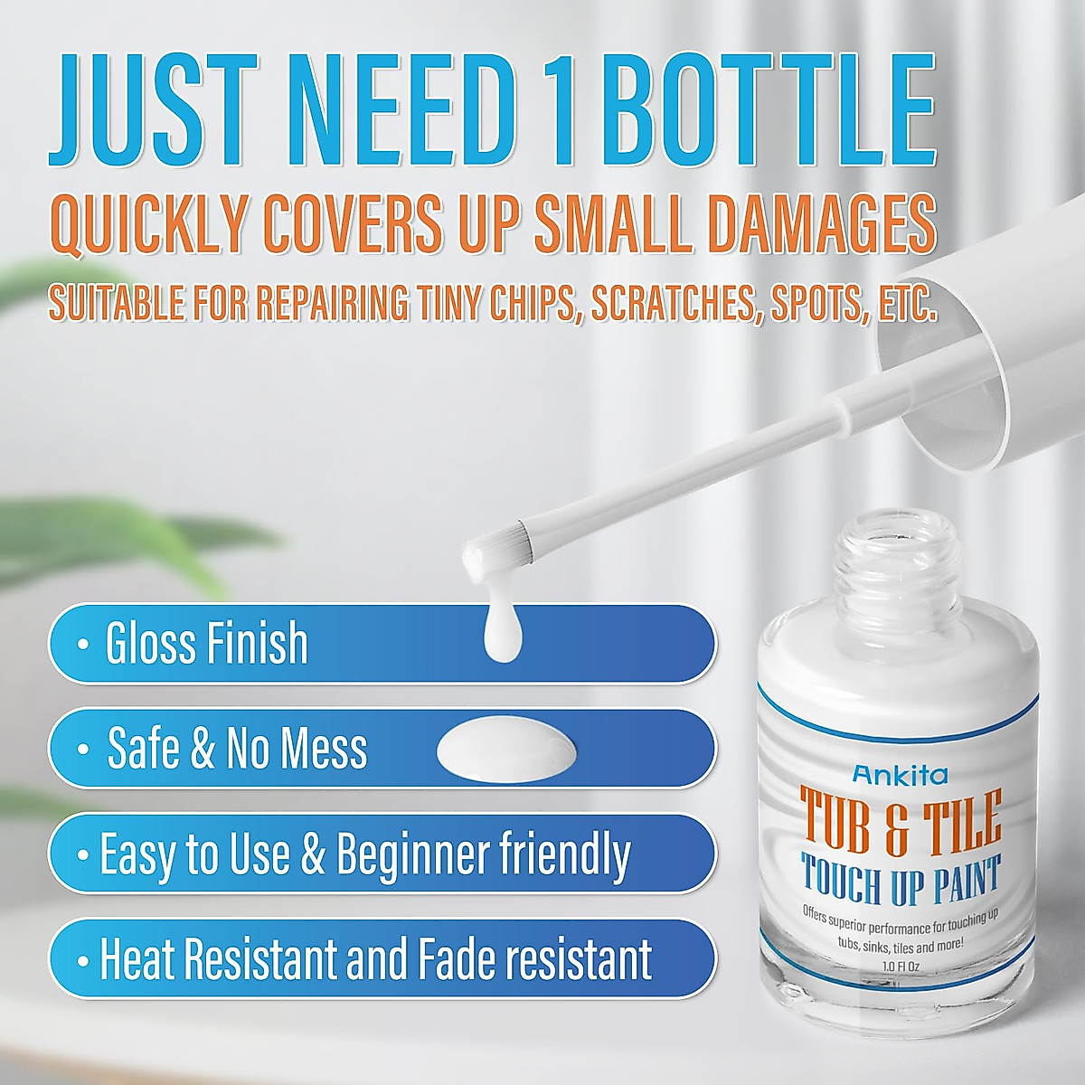 Specialty Tub and Tile Paint, High-Gloss White Tub Paint for Bathtub, Quick-Dry Porcelain Paint for Scratches & Chips on Porcelain, Acrylic, Enamel, Cast Iron, Tubs, Tiles, Sinks and Toilets(White)