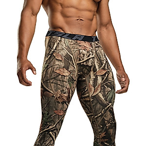 TSLA Men's Thermal Compression Pants, Athletic Sports Leggings & Running Tights, Wintergear Base Layer Bottoms, Heatlock Athletic Print Hunting Camo, Small