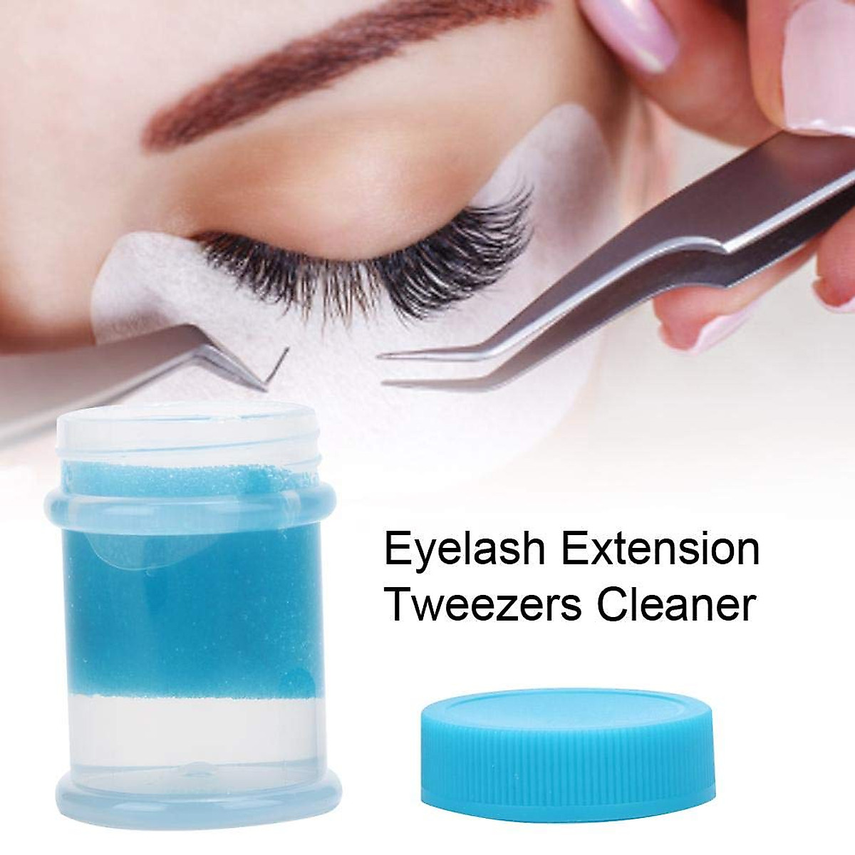 Tweezer cleaner, cleaning solution for eyelash extensions. Tweezer liquid remover and eyelash curler. Cleaner for eyelash extensions. Use sponge ball cleaning tool