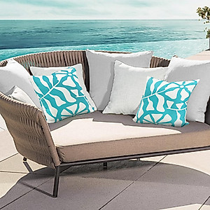 famibay Pack of 2 Outdoor Decorative Pillow Covers Waterproof Outdoor Abstract Pillow Covers 18 x 18 Inch Square Pillowcases Outside Cushion Covers for Outdoor Furniture Patio Couch(Teal)