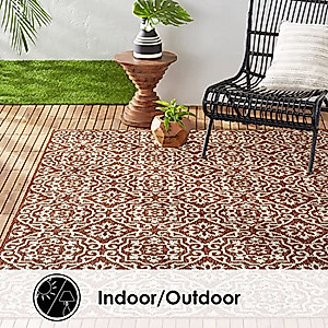 Nicole Miller New York Patio Country Danica Transitional Geometric Indoor/Outdoor Area Rug, Terracotta/Ivory , 7'9"x10'2"