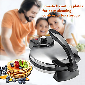 Electric Roti Maker Electric Tortilla Maker 10 Inch Electric Automatic Chapati Maker Stainless Steel Non-Stick Electric Tortilla Press with Removable Handle Can Make Chapati, Tortilla, Roti