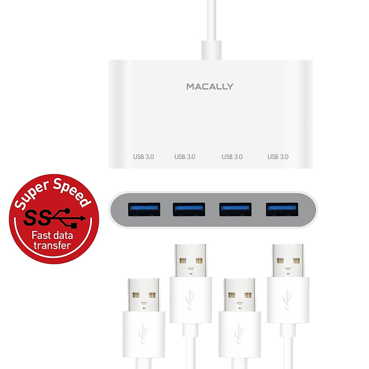 Macally Uchub4 USB-C Hub 10 CM Cable White with 4 USB-A Ports