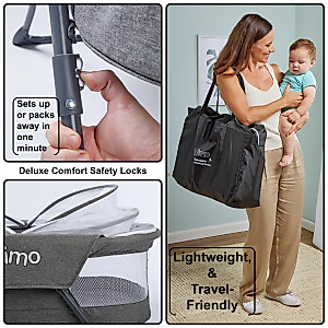Cocoon Deluxe Folding Indoor & Outdoor Travel Bassinet in Heather Gray, Lightweight Design, Portable Bassinet, Quick Fold, Adjustable Breathable Mesh Canopy, with Carrying Bag