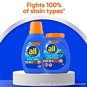 all Laundry Detergent Pacs, Fresh Clean Oxi plus Odor Lifter, 60 Count (packaging may vary)
