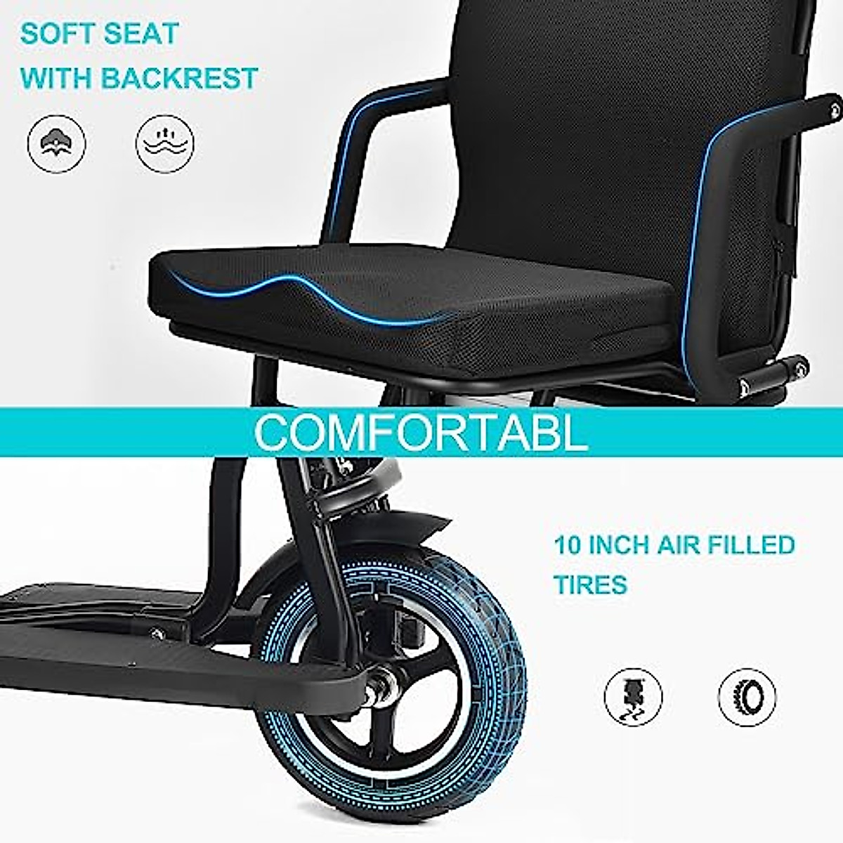 MotoTec Folding Mobility Electric Trike 48v 700w Dual Motor Lithium Black, 42x22x33 Inch, MT-FOLD-TRK-700