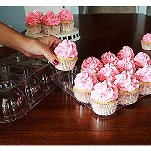 10-Pack of 12-Compartment Stackable Cupcake Carrier - High Tall Dome Clear Cupcake Boxes for Mini or Full-Size Cupcakes, Cupcake Containers Plastic Disposable, Cup Cake Holders