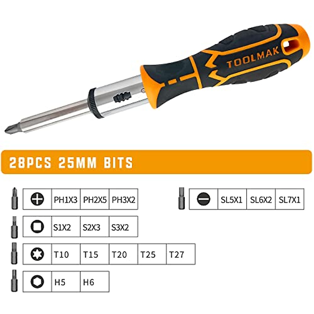 Ratcheting Screwdriver Set TOOLMAK 31pcs Magnetic Screwdriver Bit Set with 2pcs Precision Screwdriver, Repair Tool Kits for Furniture Car Bike Computer