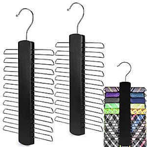 JOHOUSE 2PCS Tie Rack for Closet,Wooden Necktie Organizer and Belt Hangers,360 Degree Swivel Space Saving Ties Holder for Men Hanging 40 Ties,Black