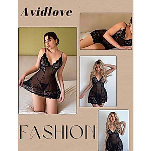 Avidlove Sexy Lingerie for Women Kinky Babydoll Lingerie Lace Chemise Mesh Sleepwear(Black,XX-Large)