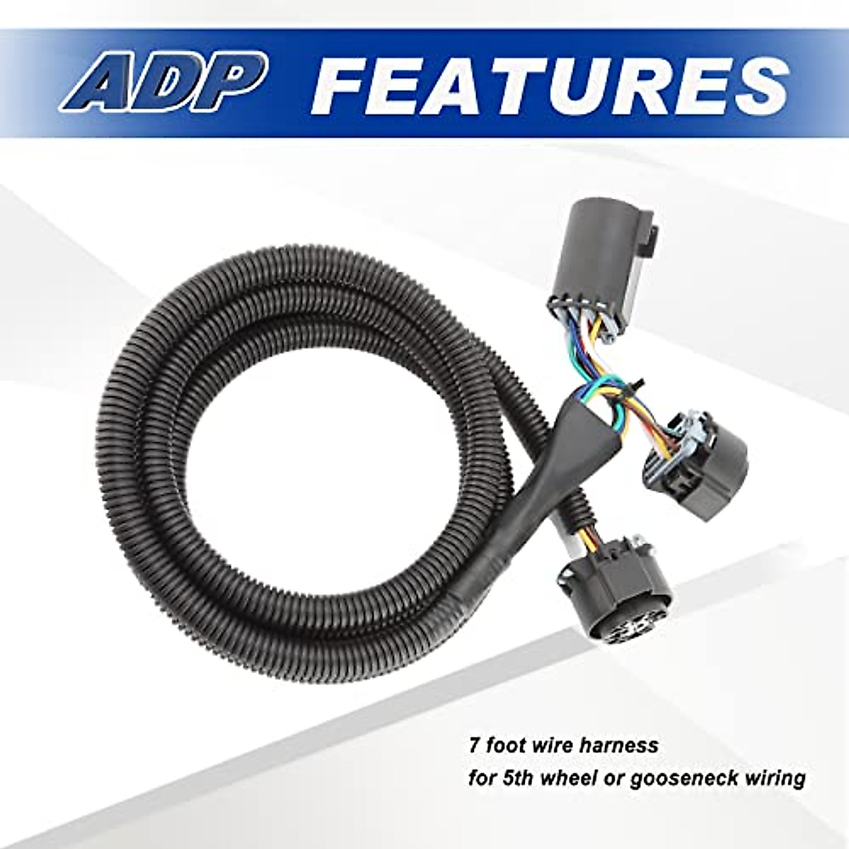 Truck Bed 7-Foot 7-Pin Trailer Wiring Harness Extension Compatible with Chevy, Dodge, Ford, GMC, Toyota Vehicles - Silverado 1500 2500 3500, Ram, F-150 250 350, Sierra, Tundra # 56070