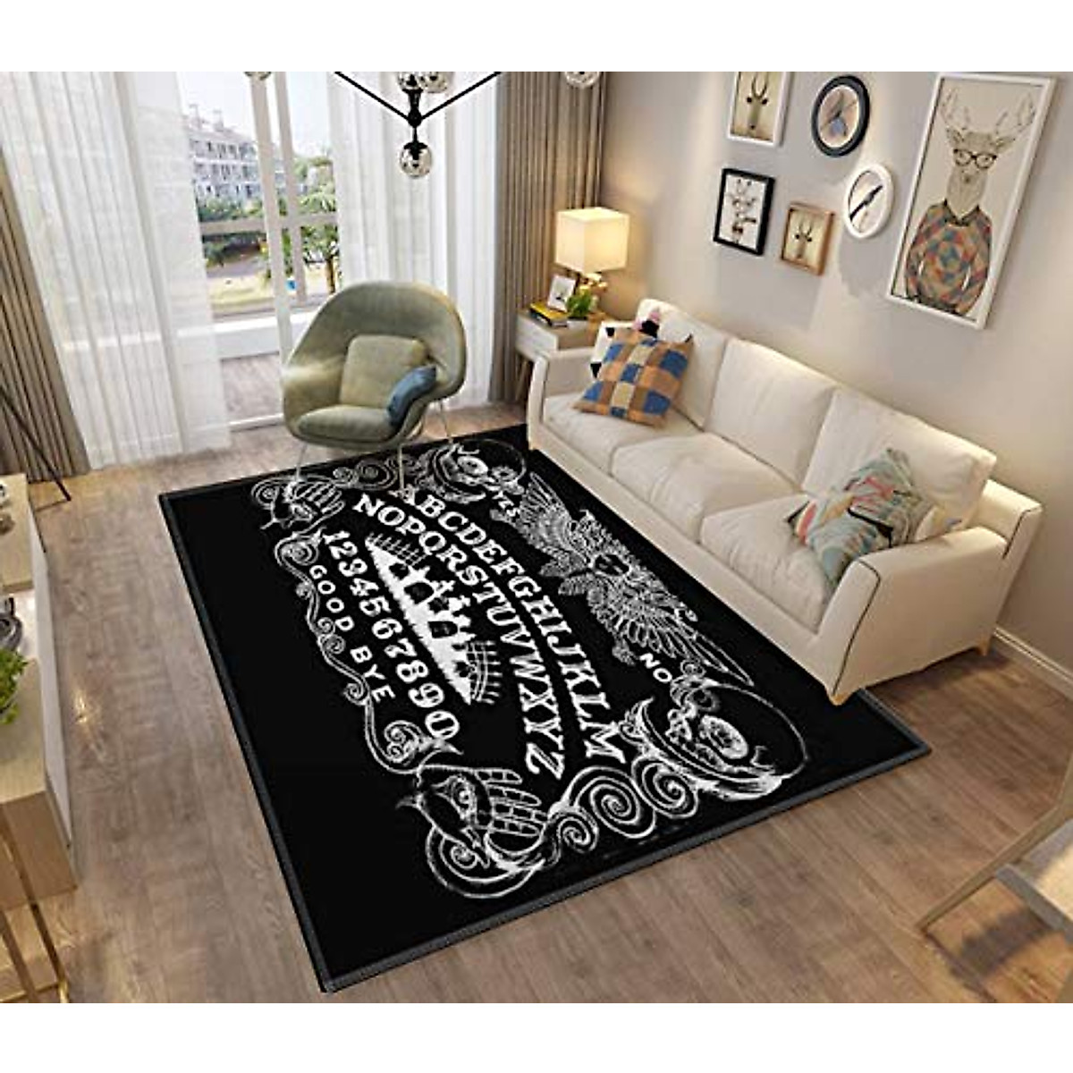 Black Ouija Area Rugs Non-Slip Floor Mat Doormats Home Runner Rug Carpet for Bedroom Indoor Outdoor Kids Play Mat Nursery Throw Rugs Yoga Mat