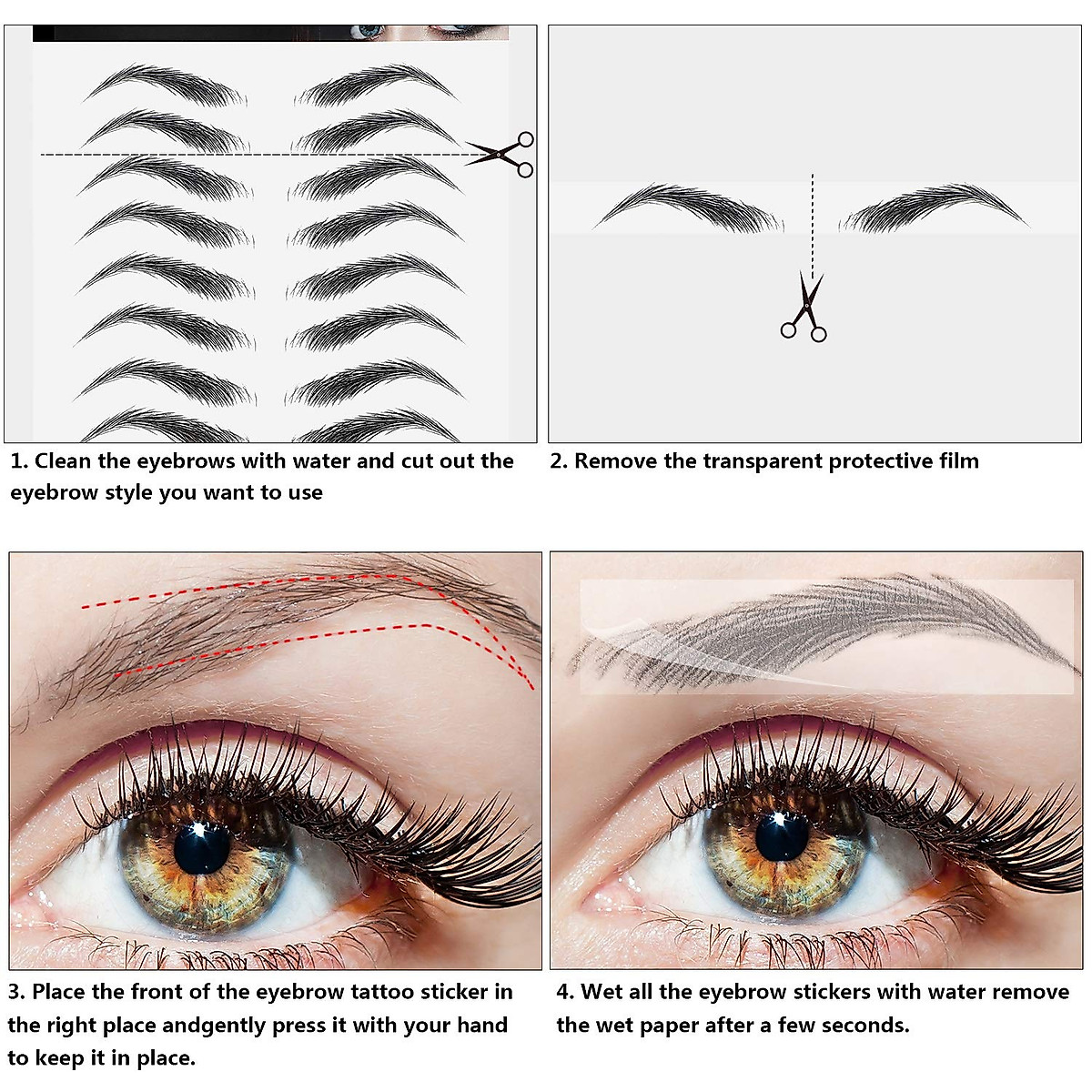 12 Sheets 108 Pairs Hair Like Waterproof Eyebrow Tattoos Stickers Temporary Eyebrow Tattoos Instant Transfer Brows Peel off Fake Eyebrow Sticker Authentic Eyebrow for Women and Girls(Classic Style)