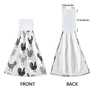 Kcldeci 2Pcs Hanging Hand Towels with Hanging Loop Chickens Farm Absorbent Bathroom Hand Towels Soft Thick Dish Cloth Hand Dry Towels Hand Towels for Kitchen Bathroom Hanging
