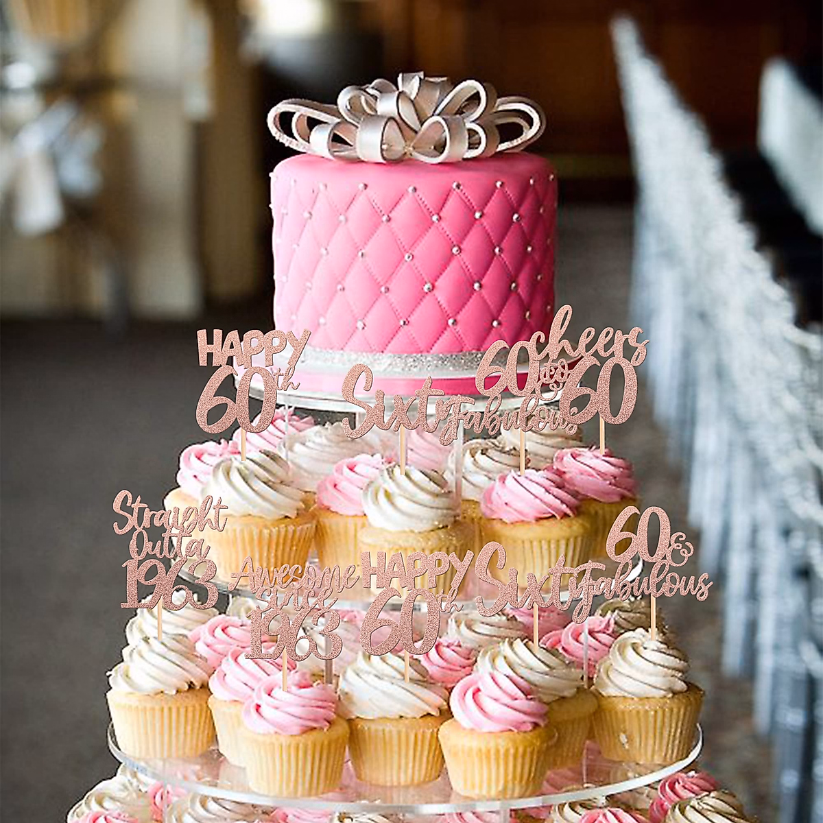 24 PCS Happy 60th Birthday Cupcake Toppers Glitter Sixty Straight Outta 1963 Cupcake Picks Cheers to 60 Fabulous Awesome Since 1963 Cake Decorations for 60th Birthday Party Supplies Rose Gold