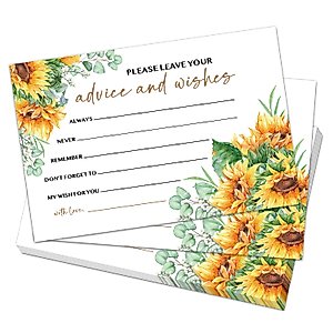 YUEXLL Set of 25 Sunflower Advice and Wishes Cards for Bride and Groom, Birthday, Engagement, Wedding, Bridal Shower, Baby Shower, Anniversary Party Card - 05