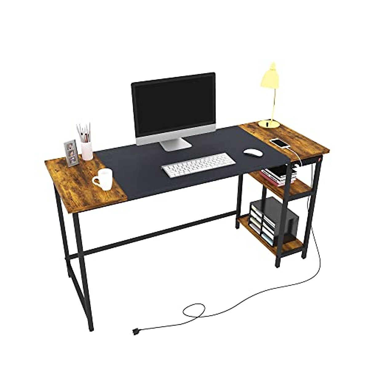 Marvelous World Home Office Desk, 63'' Computer Desk Built in a Power Strip with 4 Outlets and 2 USB, Durable and Stable PC Desk Support UP to 800 LBS