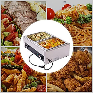 Food Warmer, 2-Pan Commercial Countertop Steam Catering Food Warmer, 1500W Stainless Steel Electric Steam Warmer, Restaurants Professional Buffet Chafing Dishes with Lids, 6.87Qt/6.5L